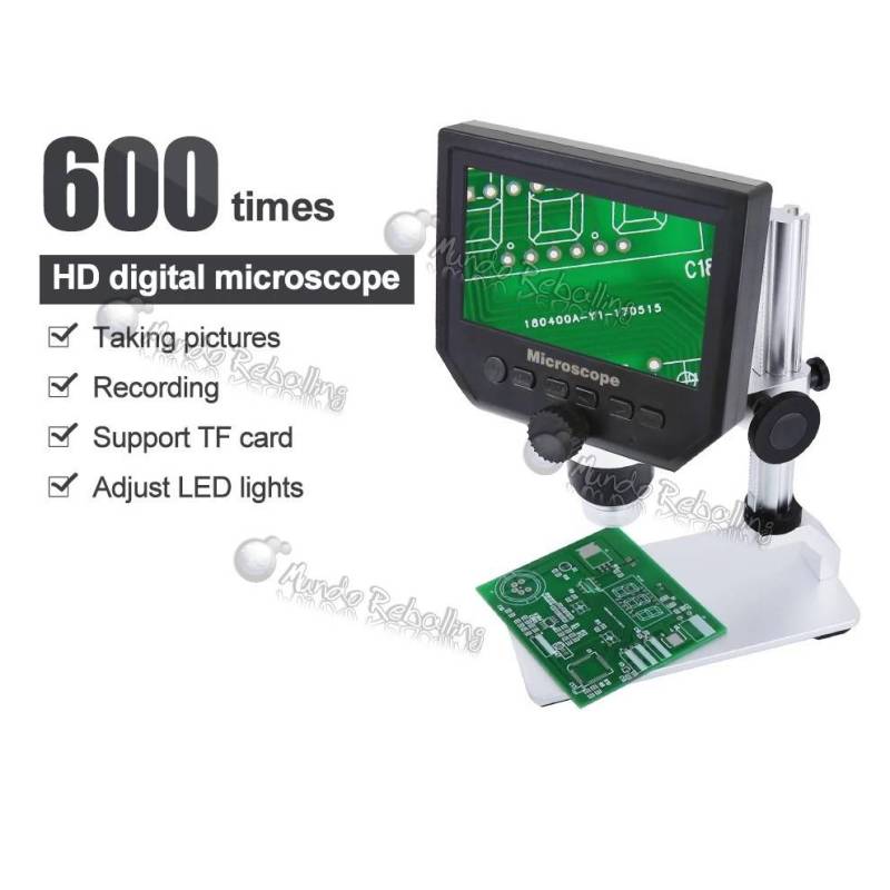 Microscopio Digital 600X / Pantalla 4.3 Pulgadas HD 3.6MP / Con Base